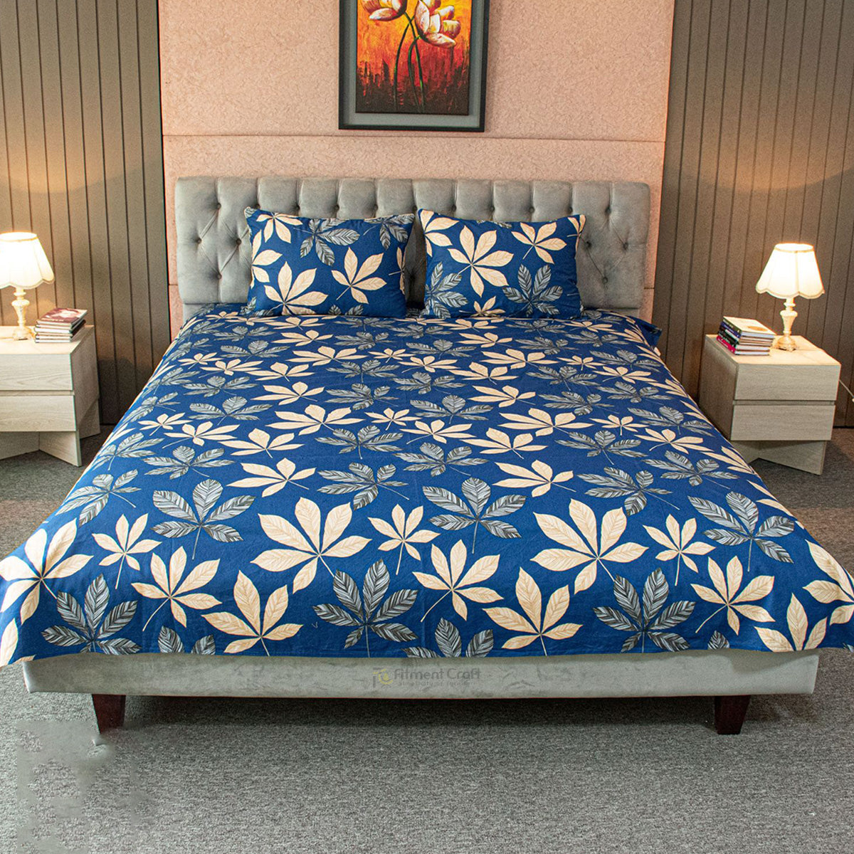Leafscape Printed Bed Sheet – Blue । PBS - 0075