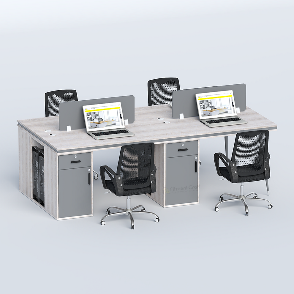 Cluster-Face to face Four seater (Side Organizer) workstation
